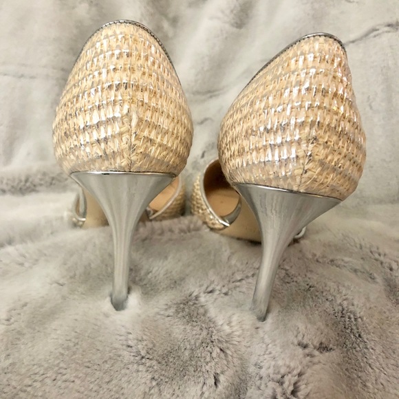 J. Crew | Shoes | Jcrew Nude Rattan Heels Silver Detail Size 65 | Poshmark
